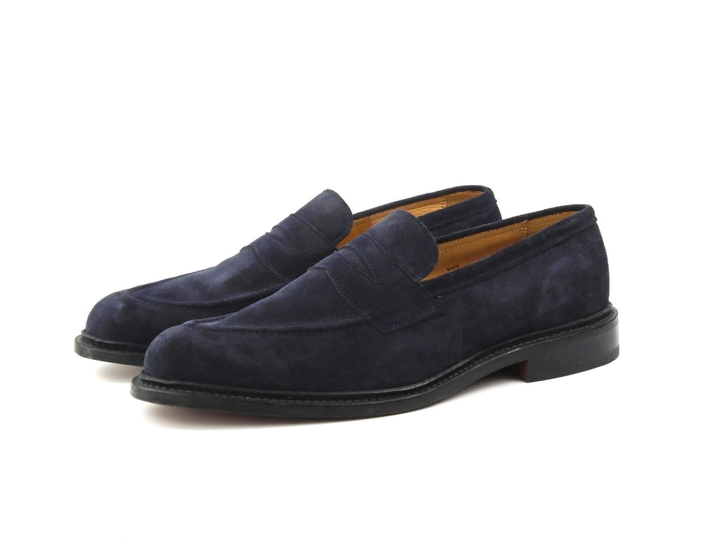 Jason Penny Loafer - Navy Blue Castorino Suede – Tricker's Factory Shop